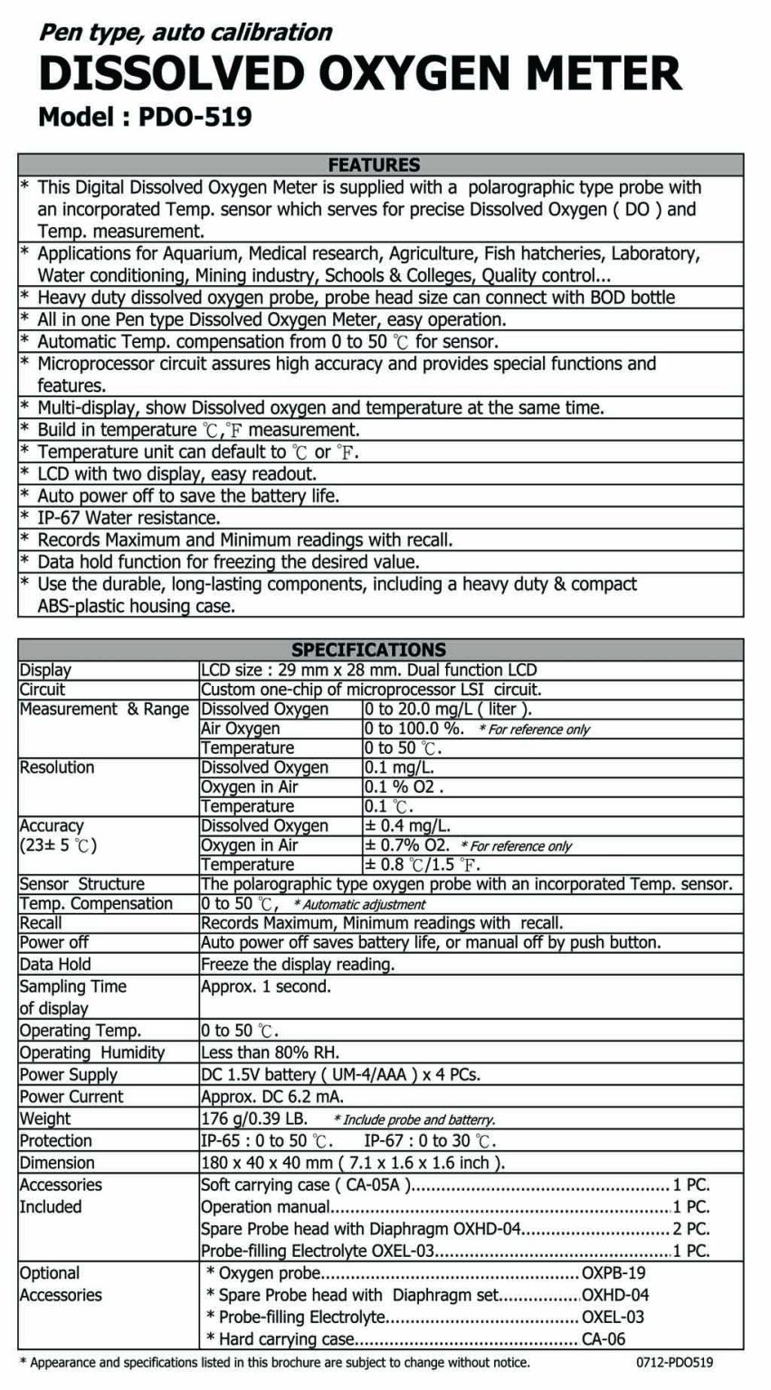 DO Meter (Dissolved Oxygen Meter) PDO-519 Lutron Made in Taiwan ...