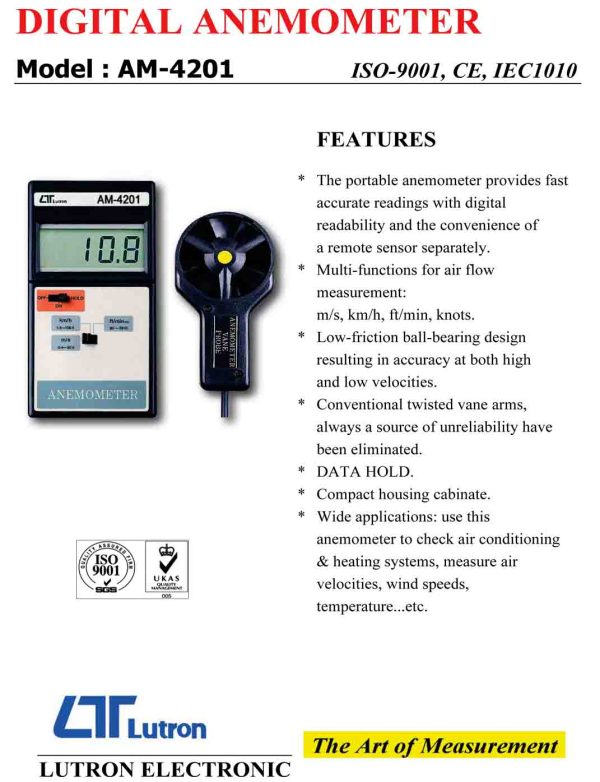 Anemometer-Lutorn AM-4201 Made in Taiwan – Glassco Scientific ...
